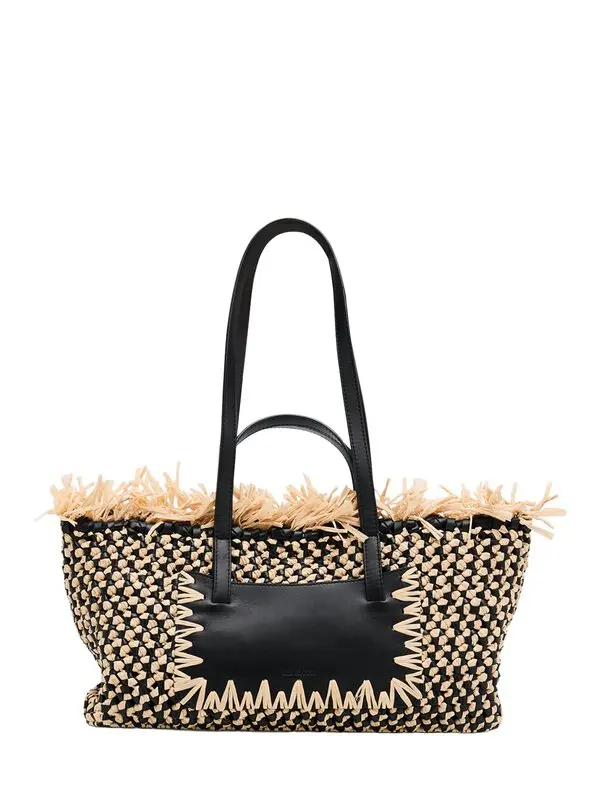 Ulla Johnson Lali Small Fringed Raffia Tote Bag - Noir Natur