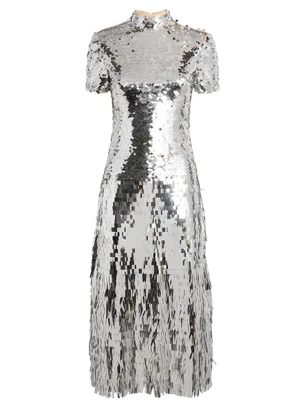 SELF-PORTRAIT Sequin-embellished Midi Dress - Silver