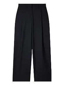 Paul Smith Wool Pleated Wide Leg Trousers - Blue