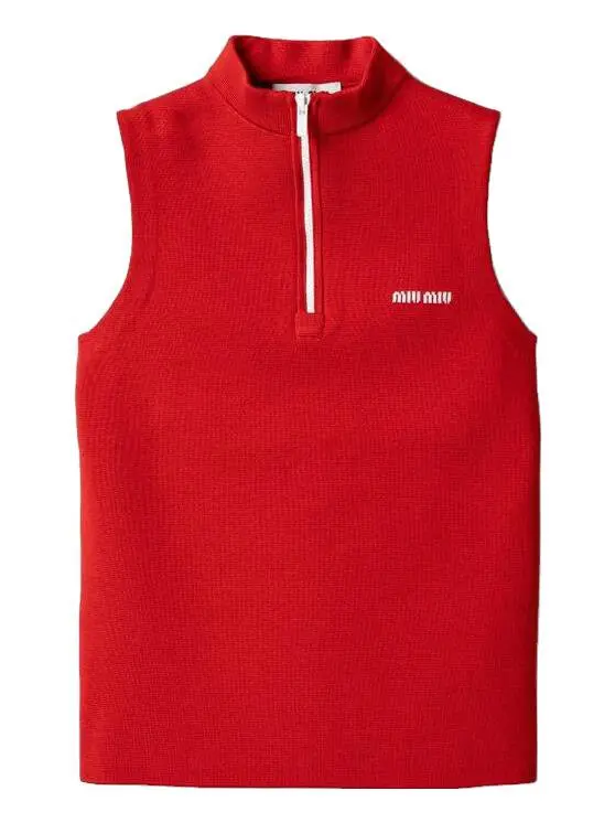 Miu Miu Virgin Wool Sleeveless Sweater - Red
