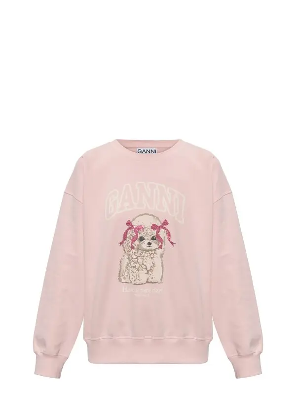 GANNI Printed Sweatshirt With Sequins - Pink