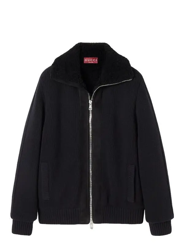 Gucci Woven Stitch Knit Wool Cardigan - Black