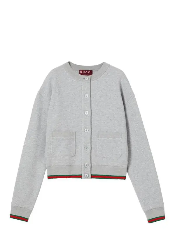 Gucci Cotton Jersey Cardigan With Web - Grey