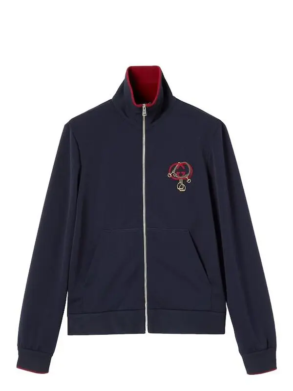 Gucci Technical Jersey Zip Jacket With Embroidery - Blue