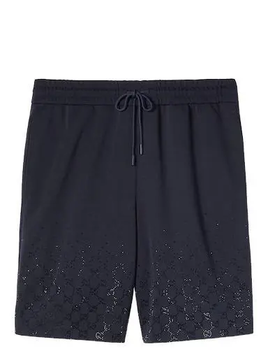 Gucci Technical Jersey Shorts With Gg Crystals - Blue