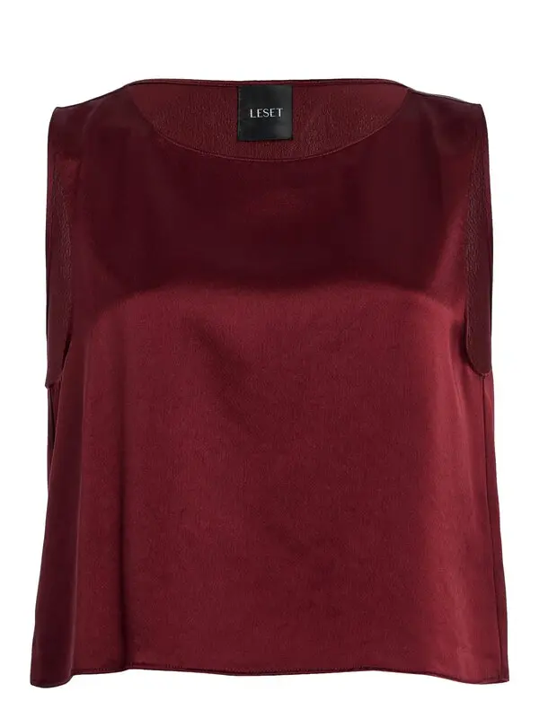LESET Barb Satin Crop Top - Burgundy