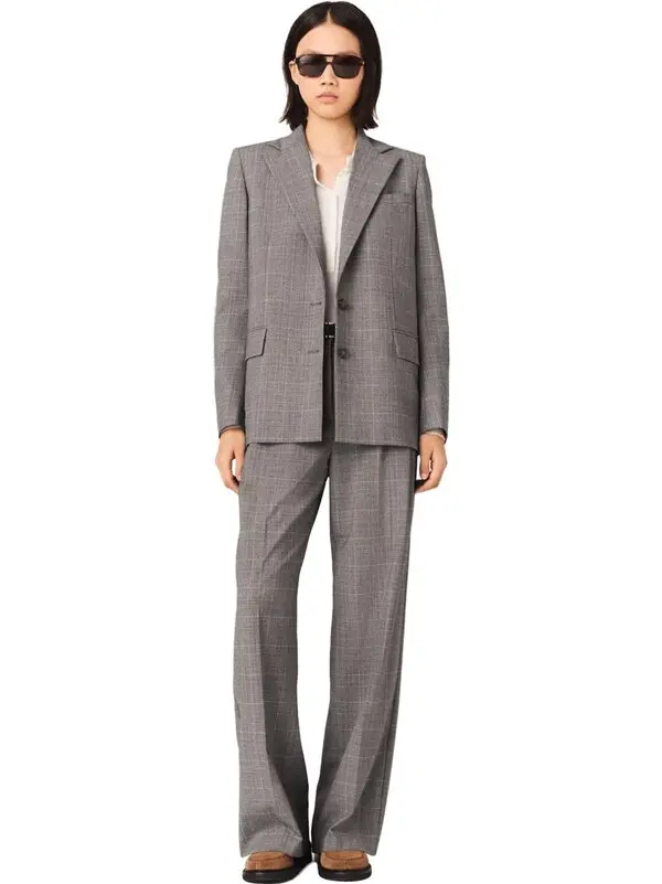 Maje Wool Checked Suit Jacket - Grey
