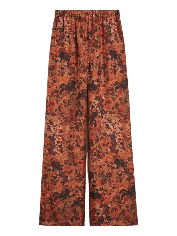 Max Mara Printed Wide-fit Silk Trousers - Terra Cotta