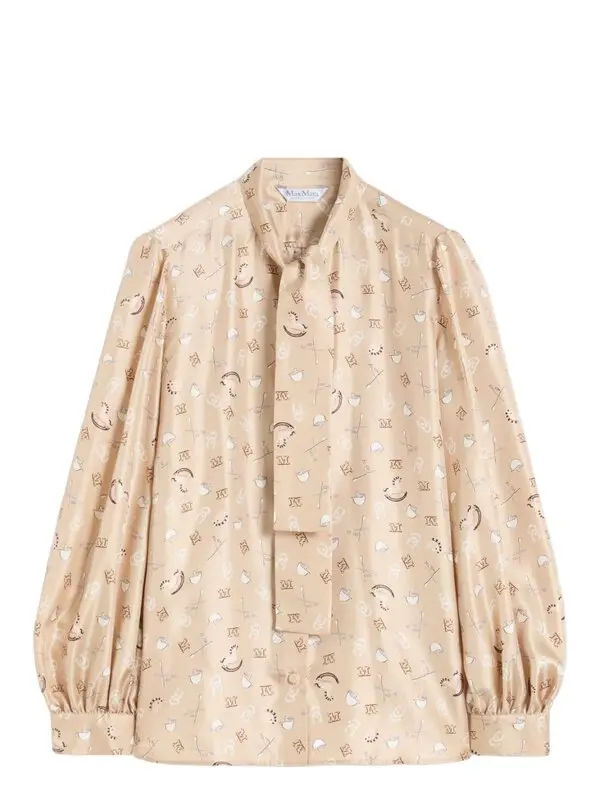 Max Mara Printed Silk Pussy-bow Shirt - Albino