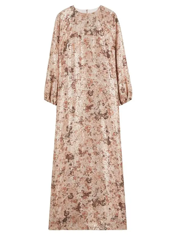 Max Mara Long Fil Coupé And Printed Lamé Dress - Rose Gold