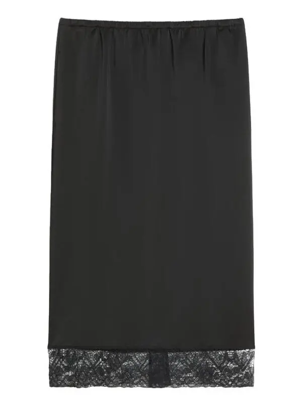 Max Mara Calf-length Skirt With Lace Passementerie Detail - Black