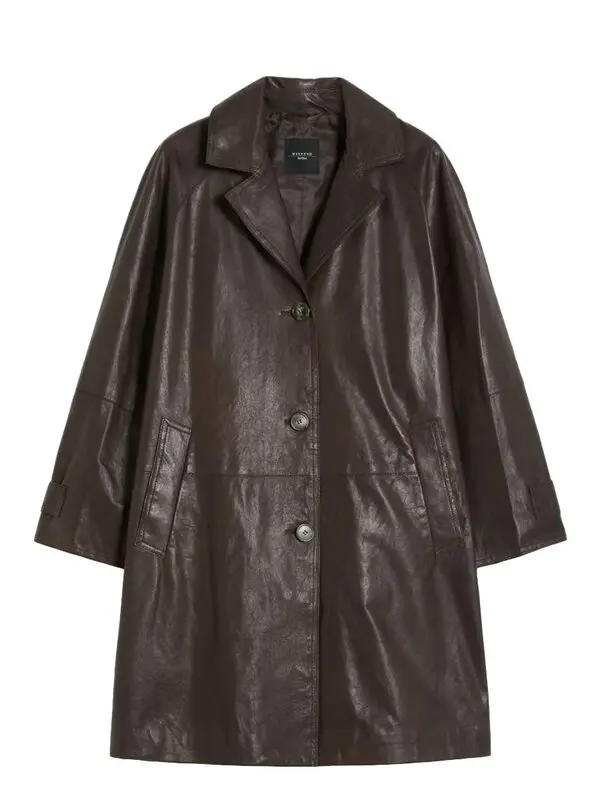 Max Mara Nappa Leather Midi Overcoat - Brown