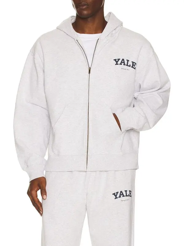 SPORTY & RICH Yale Classic Zip Hoodie - Heather Grey