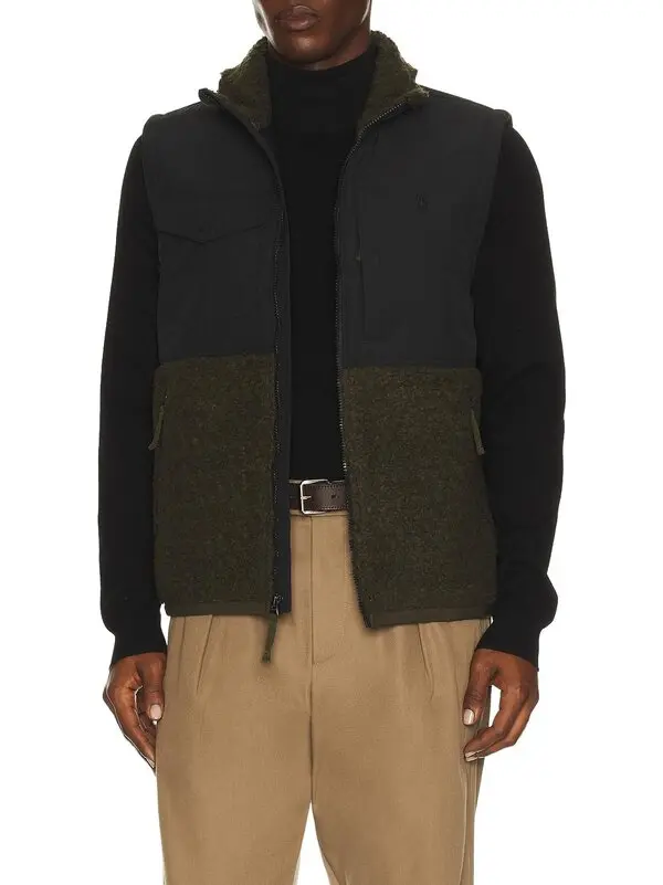Polo Ralph Lauren Bonded Hi-pile Full Zip Hybrid Vest - Olive & Black