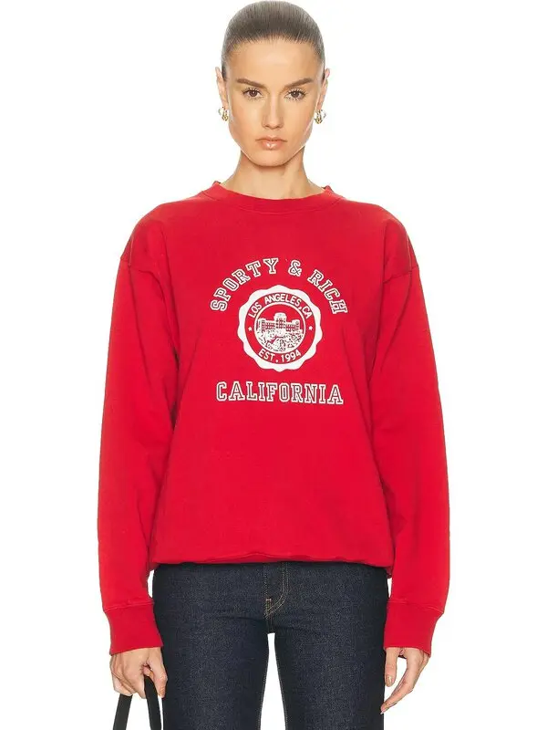 SPORTY & RICH California Emblem Crewneck Sweatshirt - Ruby