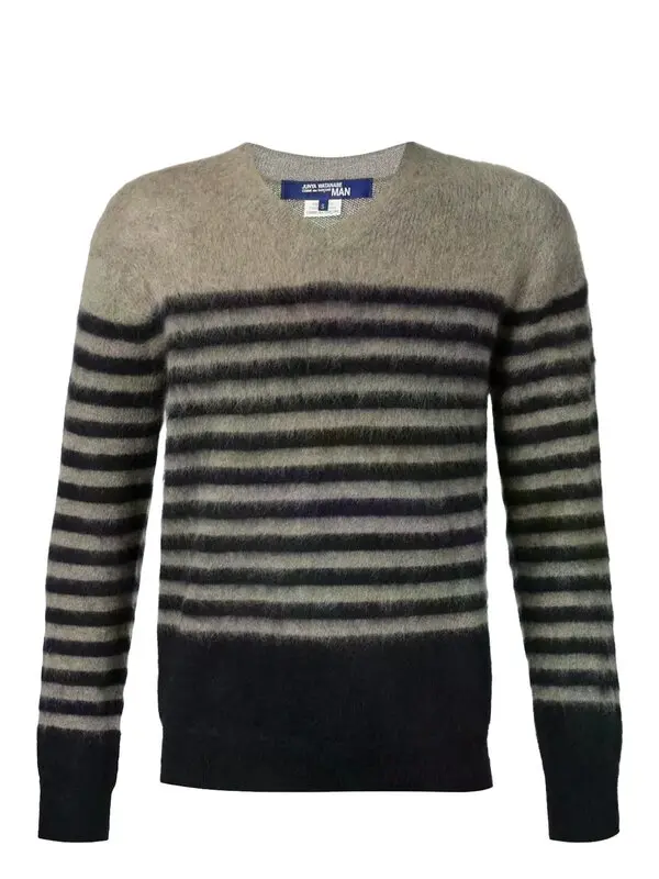 Junya Watanabe Striped V-neck Sweater - Grey
