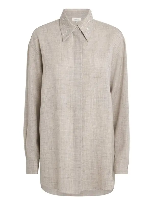 Lafayette 148 New York Wool-silk-linen Embellished Shirt - Beige