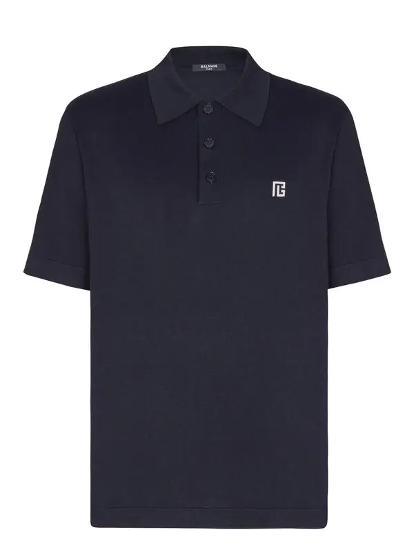Balmain Silk-cotton Logo Polo Shirt - Navy