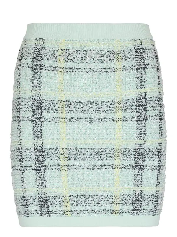 Balmain Tweed Plaid Mini Skirt - Green