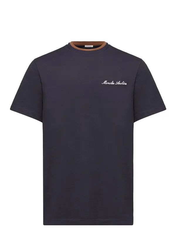 Moncler Embroidered Logo Cotton T-shirt - Blue