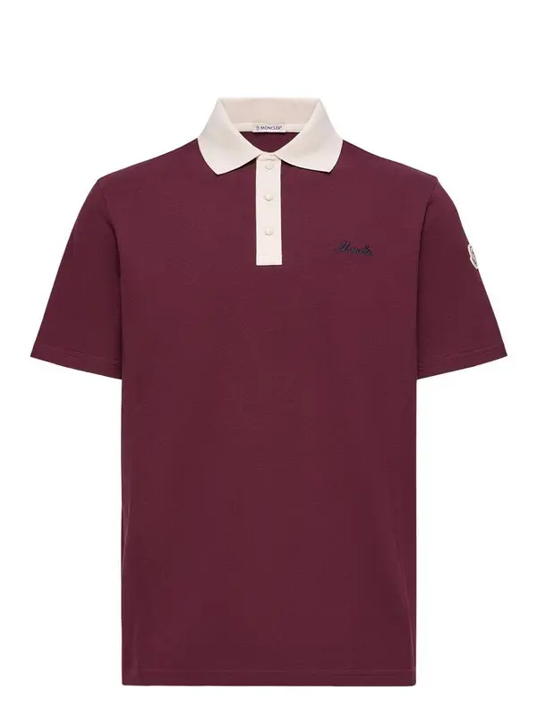 Moncler Embroidered Logo Cotton Piquet Polo Shirt - Red