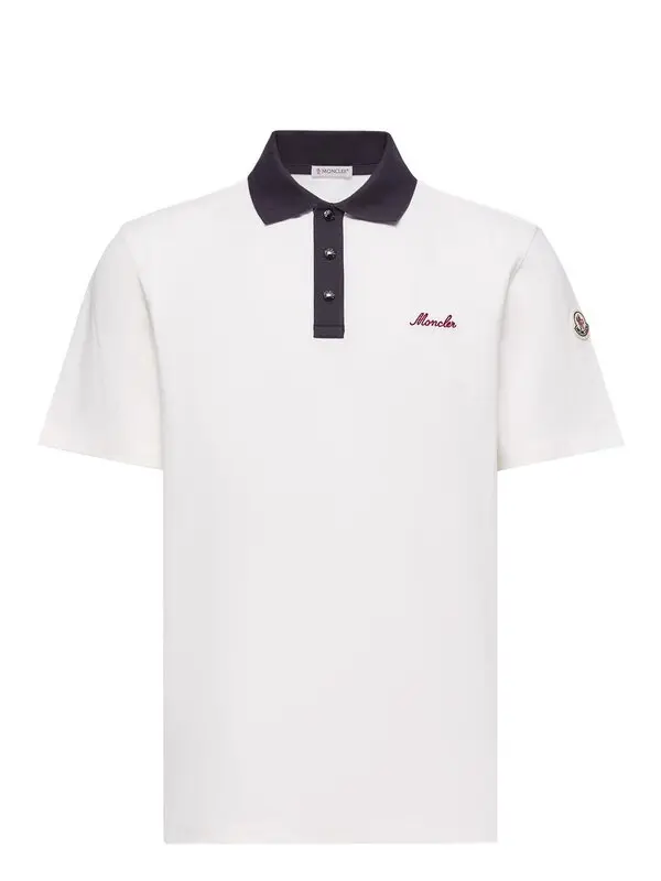 Moncler Embroidered Logo Cotton Piquet Polo Shirt - White