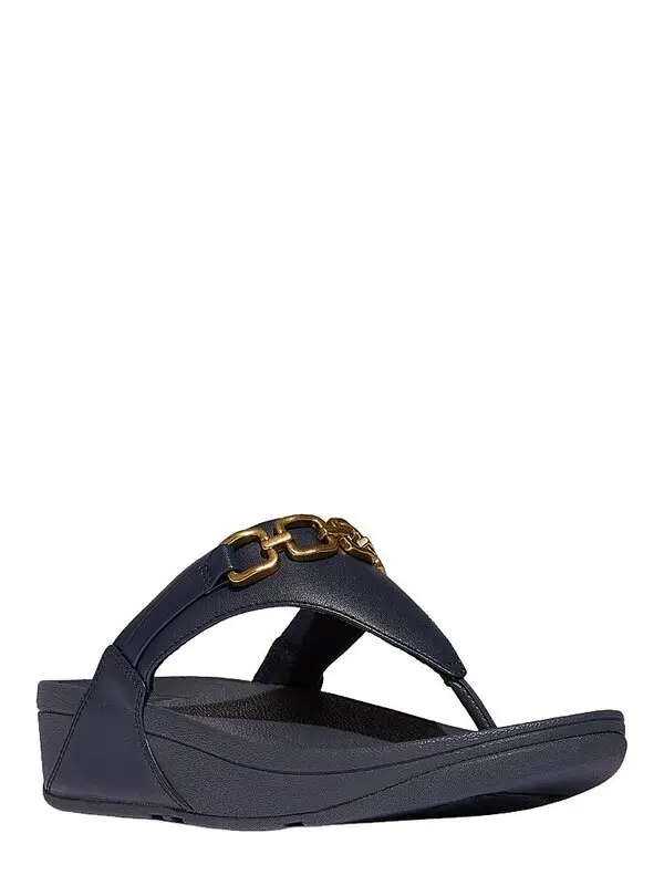Fitflop Lulu Square Chain Leather Toe Post Sandals - Midnight Navy