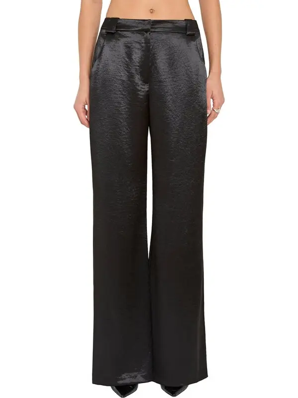 Amanda Uprichard Saddler Hammered Satin Wide Leg Pants - Black