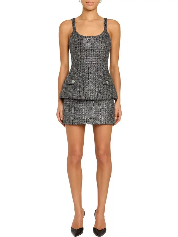 Amanda Uprichard Empire Mini Dress In Clarkson Tweed - Black/silver