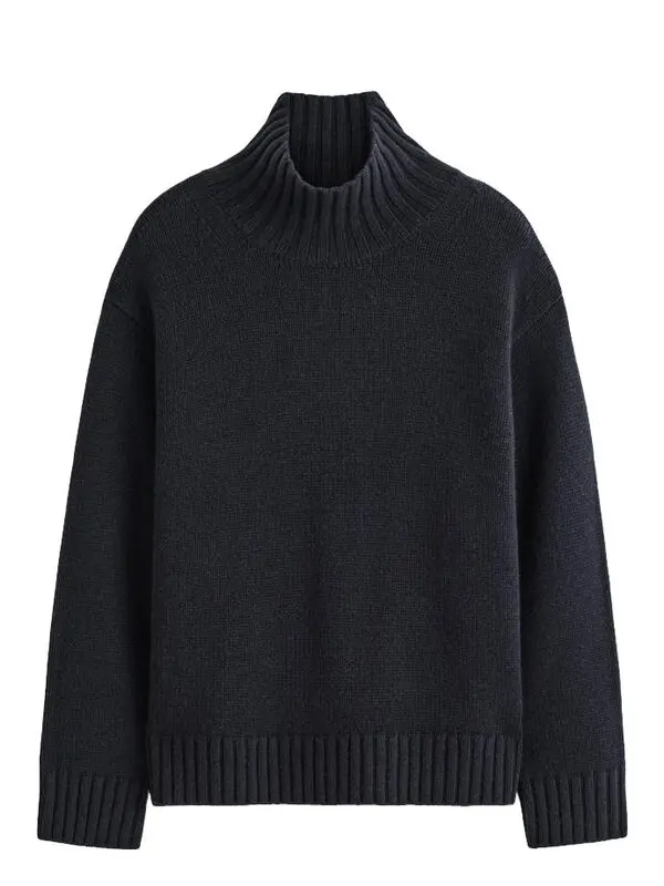 Cos Chunky Cashmere Mock-neck Sweater - Navy