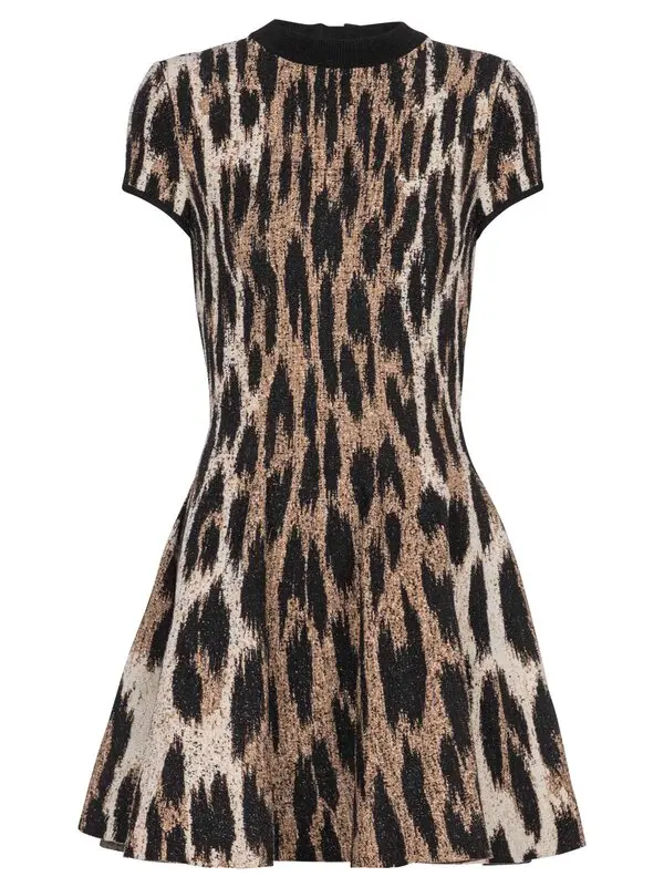 Balmain A-line Leopard Print Jacquard Dress - Brown