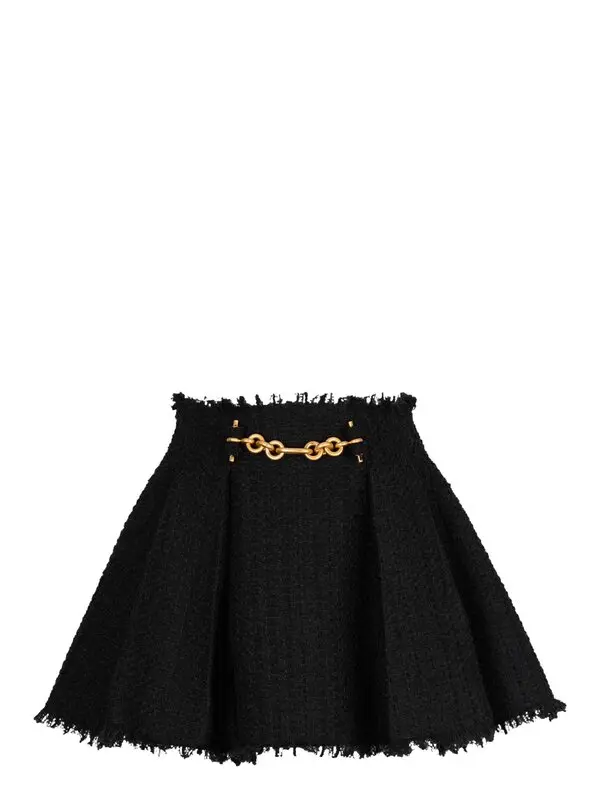 Balmain Pleated Flared Tweed Skirt - Black