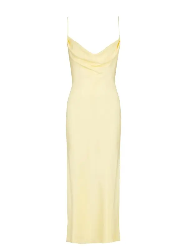 Balmain Long Strappy Silk Satin Dress - Yellow