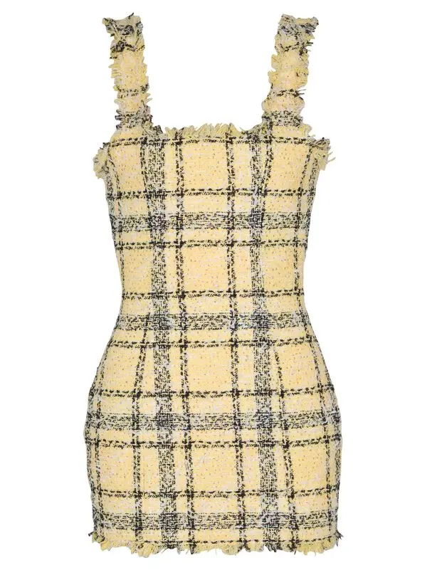 Balmain Short Strappy Dress In Glitter Tweed - Yellow