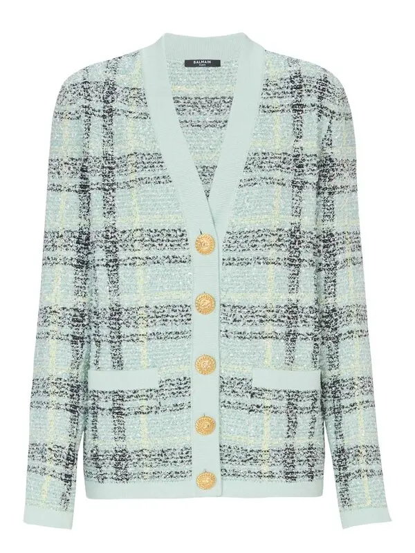 Balmain Loose Glitter Tweed Cardigan - Green