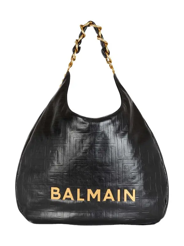 Balmain 1945 Soft Hobo Tote Bag With Monogram - Black