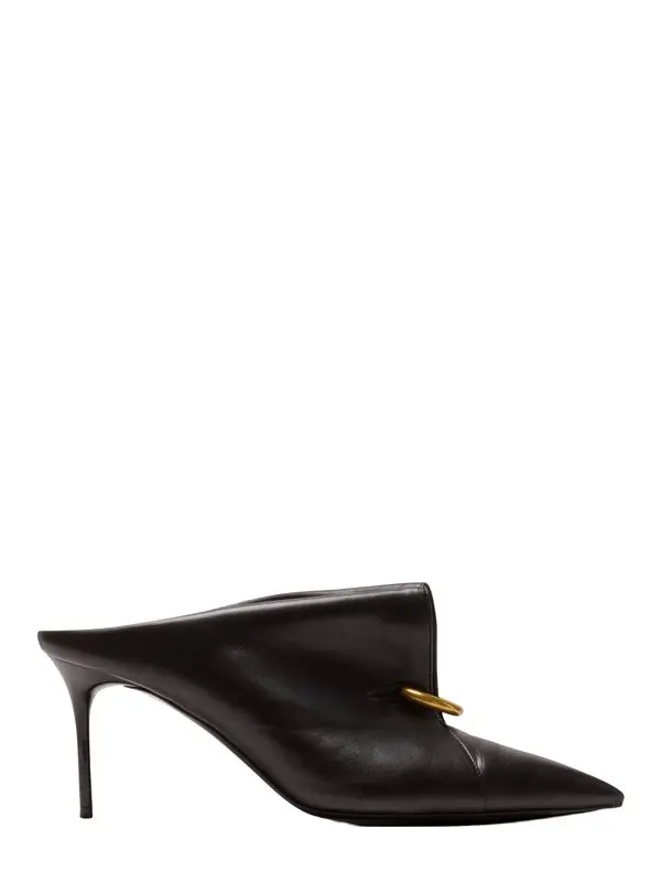 Balmain Lambskin Leather Mules With Front Piercing - Black