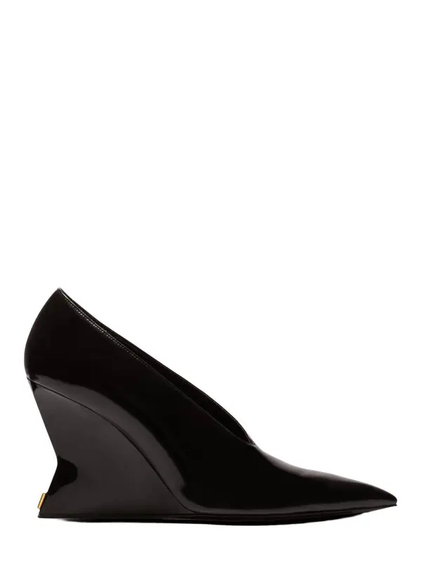 Balmain Shiny Lambskin Wedge Pumps - Black