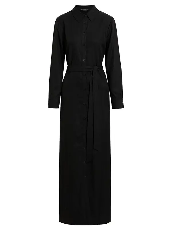 Alice + Olivia Lyocell, Linen, And Cotton-blend Maxi Shirt Dress - Black