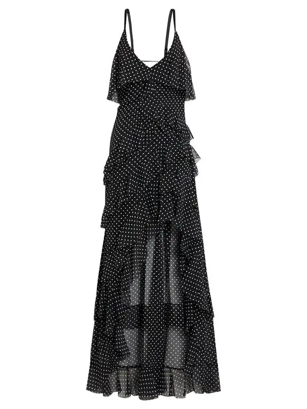 Alice + Olivia Laverne Ruffled Polkadot Maxi Dress - Black