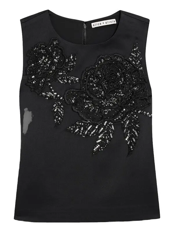 Alice + Olivia Alice Olivia Amal Embellished Twill Top - Black