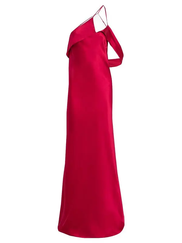 Michelle Mason One-shoulder Silk-satin Gown - Crimson