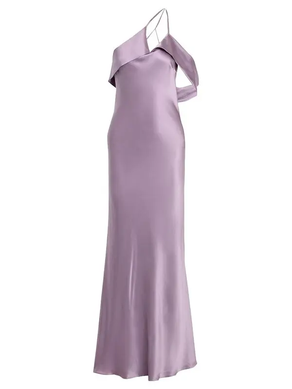 Michelle Mason One-shoulder Silk-satin Gown - Lavender