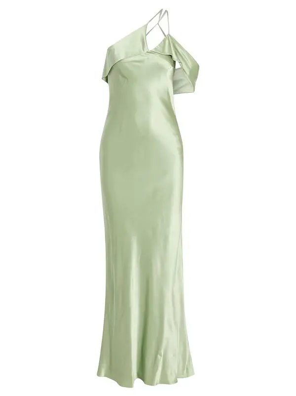 Michelle Mason One-shoulder Silk-satin Gown - Mint