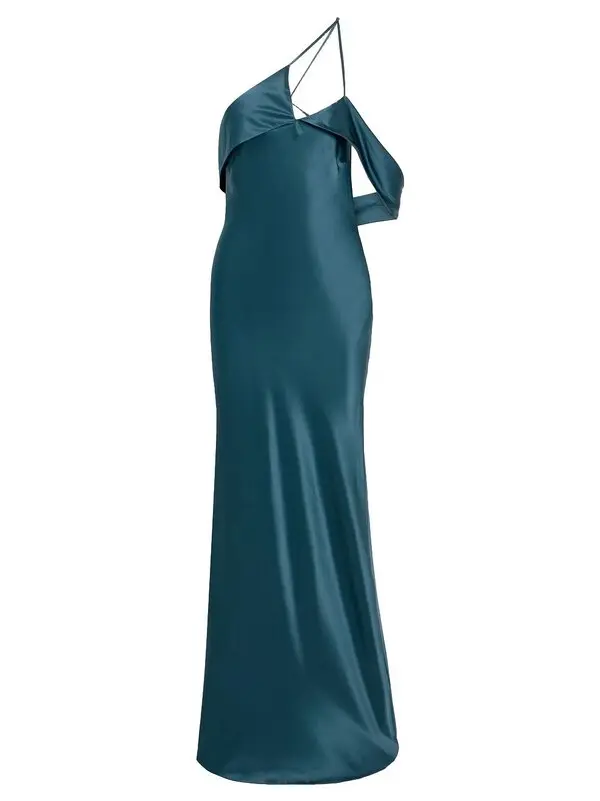 Michelle Mason One-shoulder Silk-satin Gown - Petrol