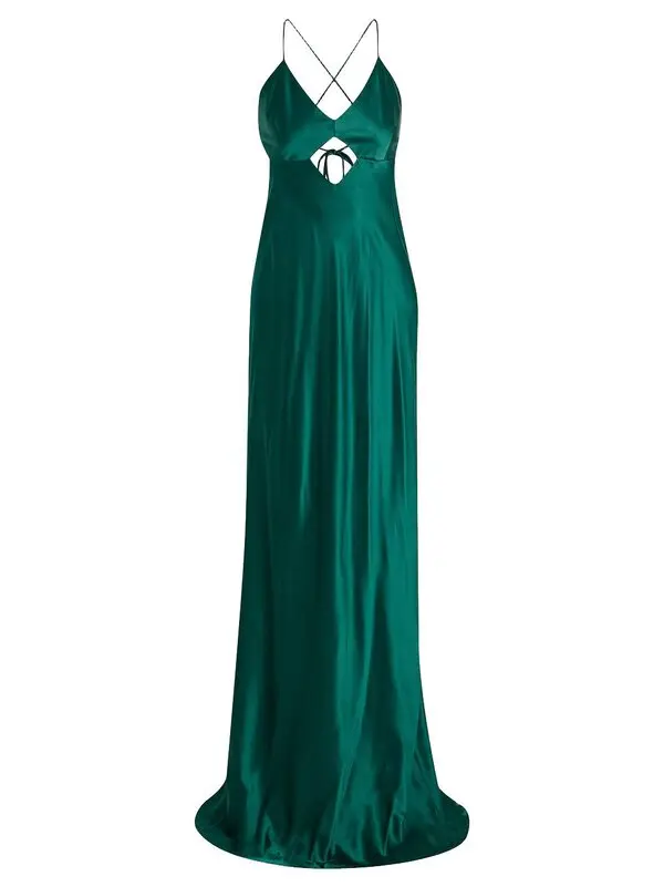 Michelle Mason Cutout Silksatin Gown - Emerald