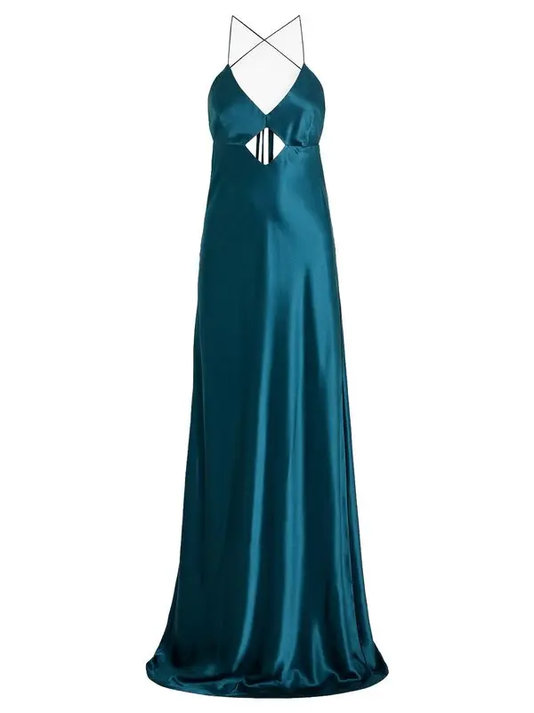 Michelle Mason Cutout Silksatin Gown - Storm Blue