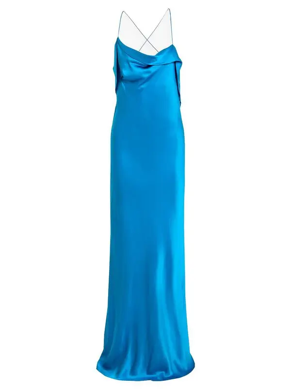 Michelle Mason Draped Silksatin Gown - Azure