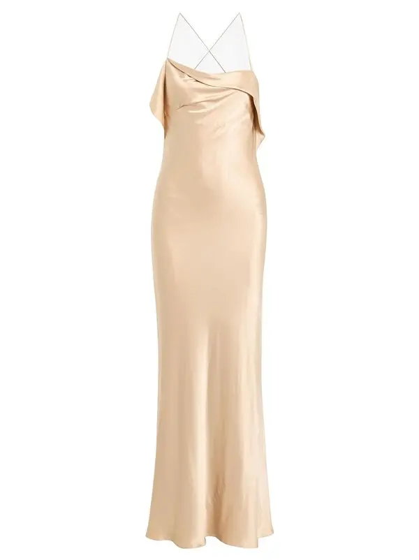 Michelle Mason Draped Silksatin Gown - Beige