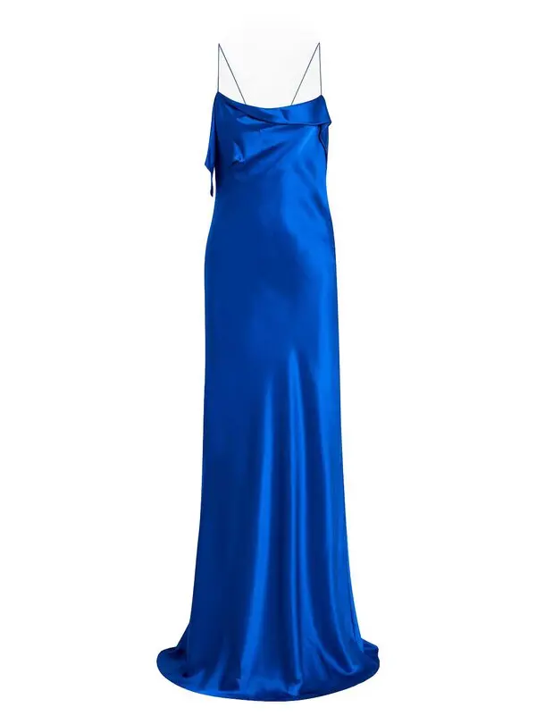 Michelle Mason Draped Silksatin Gown - Cobalt Blue